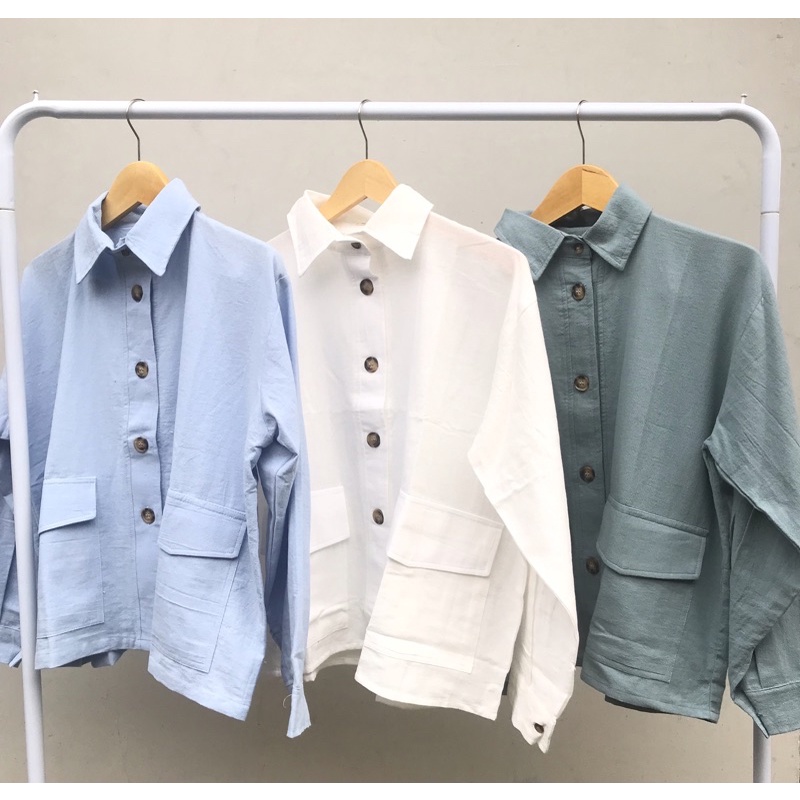 Jual Outer jaket kemeja linen import beige hitam sage biru | Shopee Indonesia