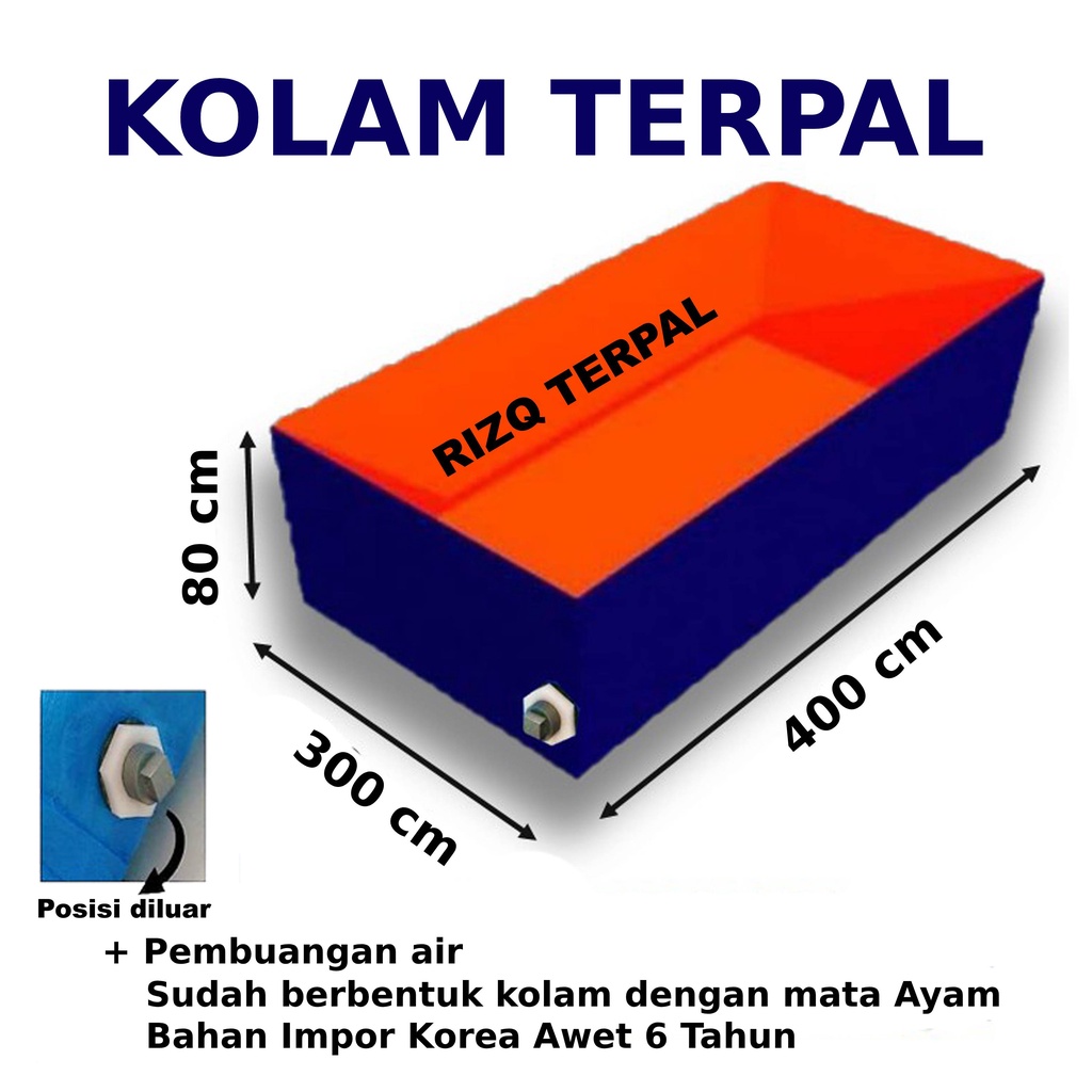 Jual Terpal Kolam Terpal Ikan Kotak 300x400x80 / 3x4x08 / 400x300x80 ...