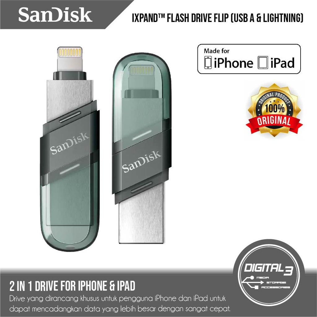 Jual Sandisk Ixpand Flip 64 128 256 GB USB Flash Disk Lightning Iphone ...