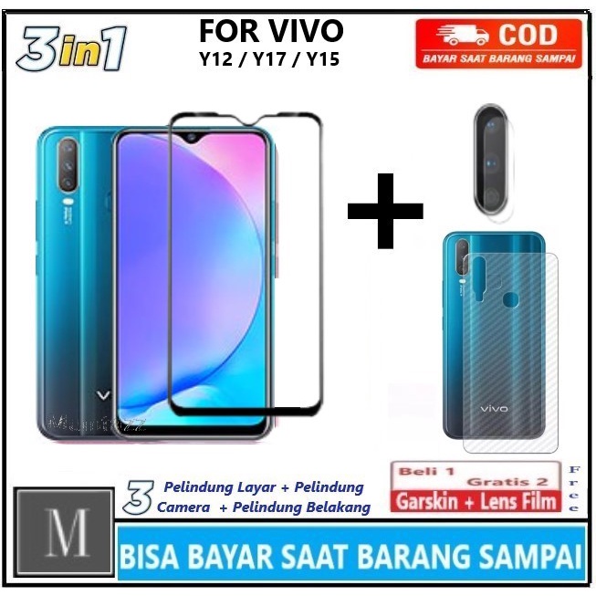 Jual Paket 3in1 Tempered Glass Vivo Y12 Y15 Y17 Full Cover Anti Gores Kaca Full Layar Skin ...