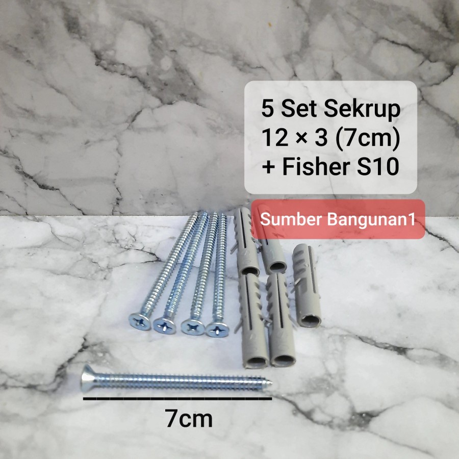 Jual sekrup FH 12 x 3 + karet S10 (5set) skrup putih tanam tembok 7cm ...
