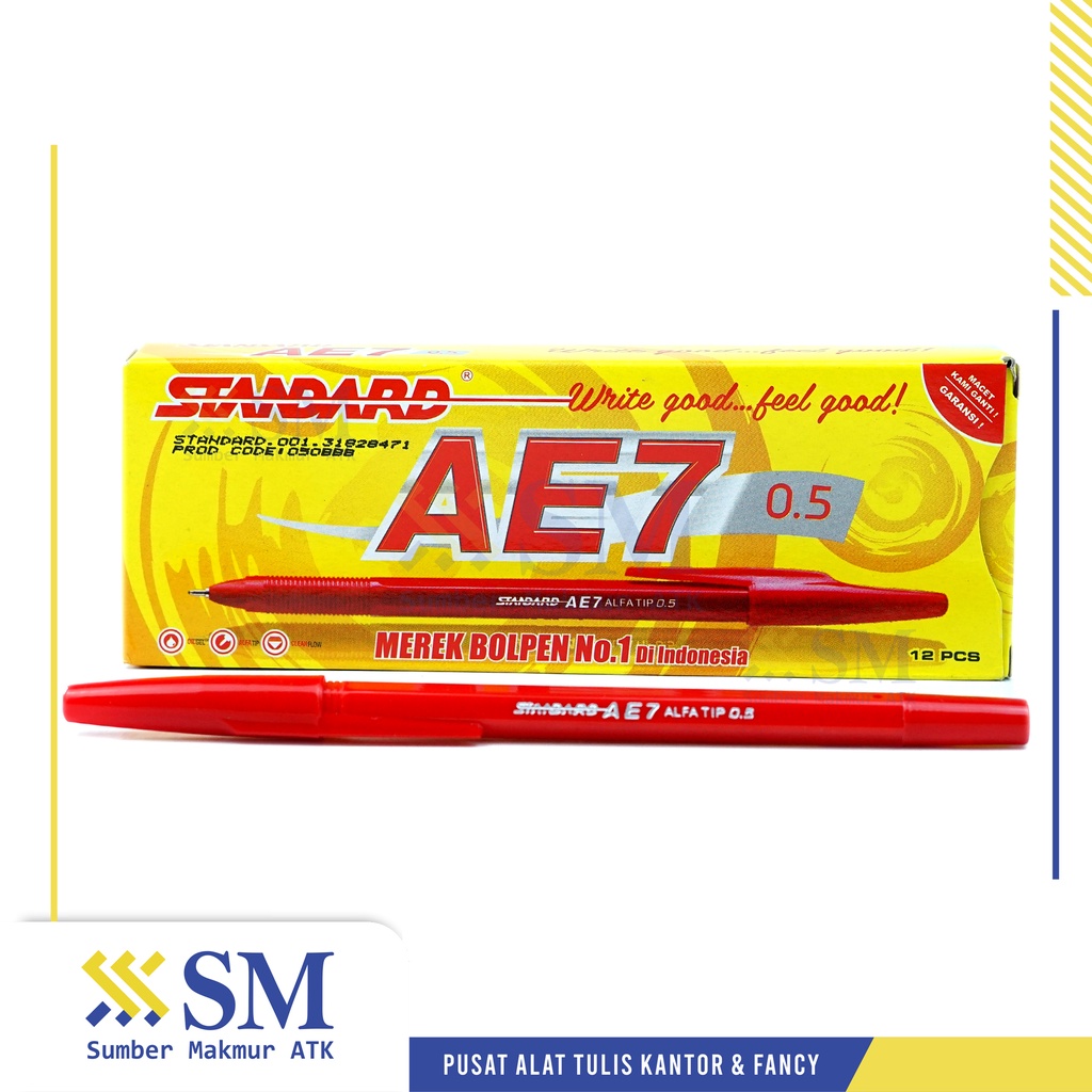 Jual (PAK) PULPEN / BALLPOINT STANDARD AE7 MERAH ISI 12 | Shopee Indonesia