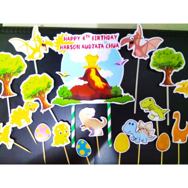 Jual topper hiasan kue dino dinosaurus dinosaur gunung berapi | Shopee ...