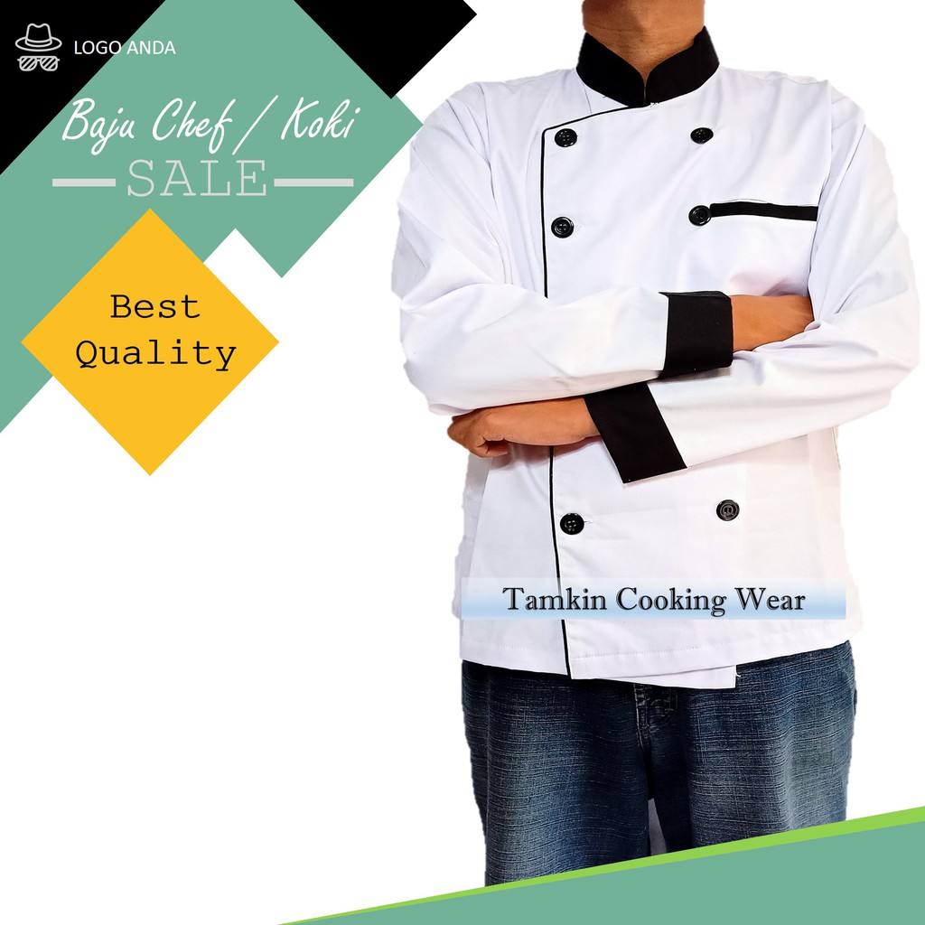 Jual Baju Chef Jacket / Seragam Koki Lengan Panjang Hitam Putih Pria ...