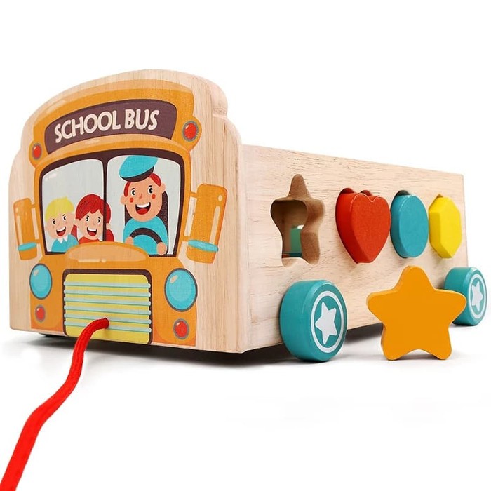 Jual Mainan Kayu / Wooden Toys Shape Shorter Shape Matching School Bus ...