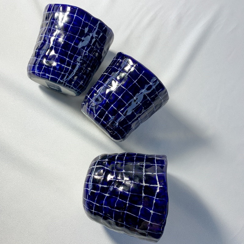Jual Blue Squareline Wonky Mug / Keramik Biru / pottery hand made ...