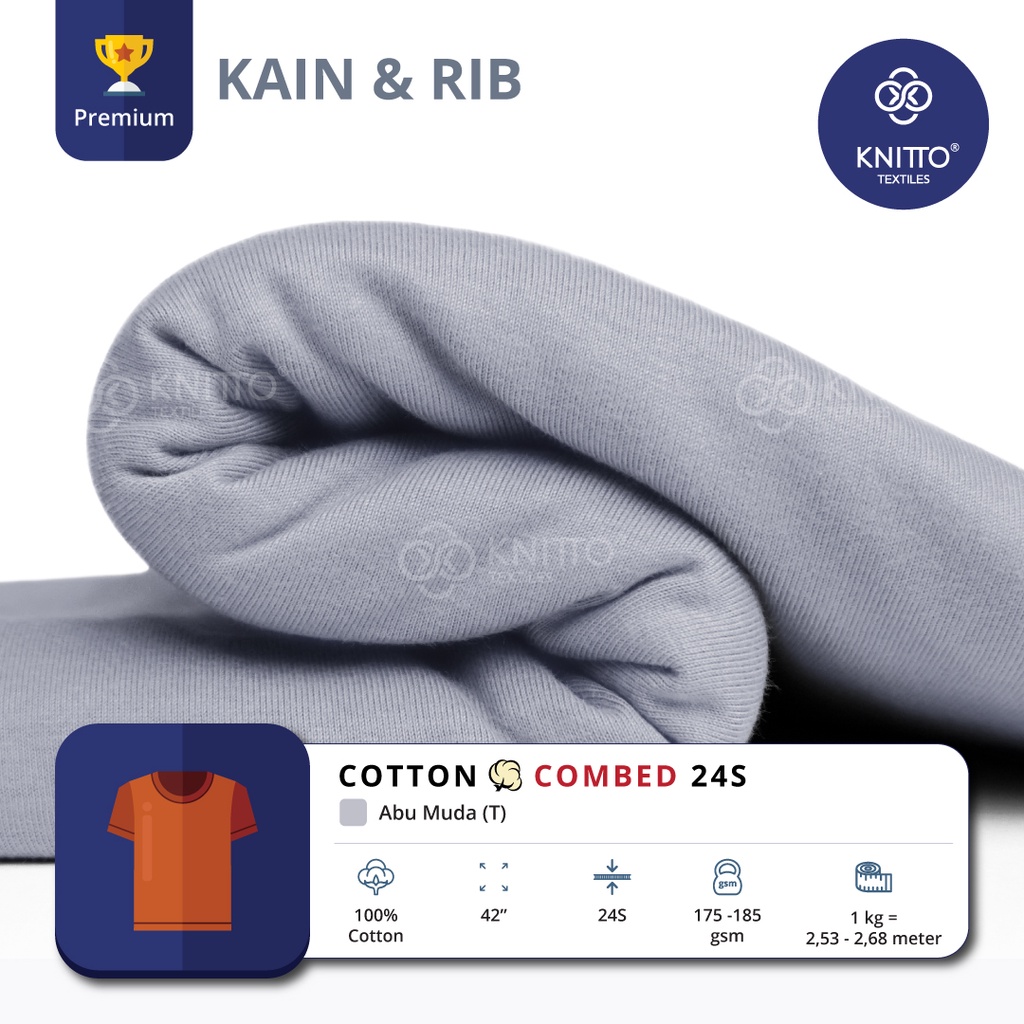 Jual KAIN COTTON COMBED 24S ABU MUDA + RIB ( BAHAN KAOS ) - KNITTO ...