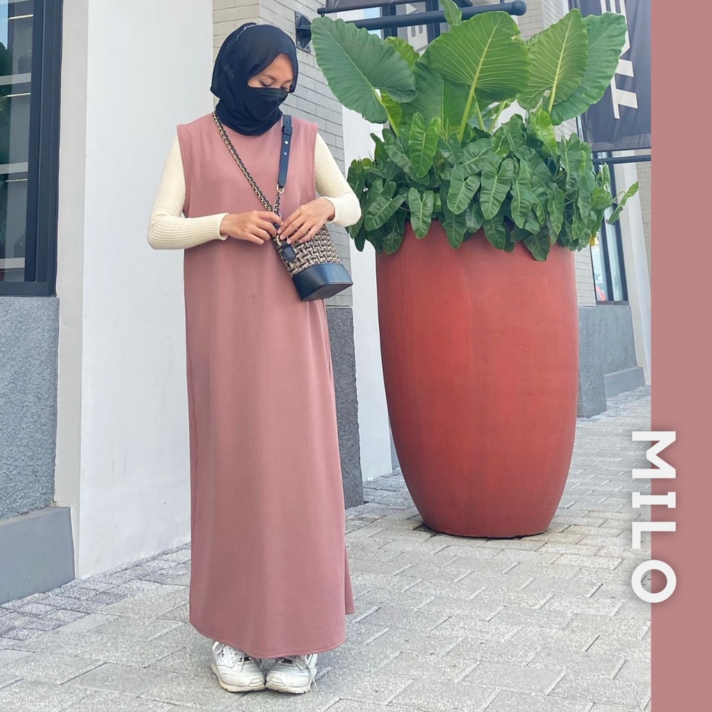 Jual Basic Inner Dress Long Vest Bahan Knit Mango Premium ( Bisa COD ) Basic Sleeveless Maxi ...