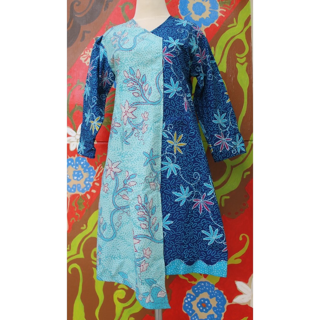 Jual Asymmetric Two Toned Dress - Batik Kombinasi Tulis Madura (Biru Tua dan Biru Muda) = 2 ...