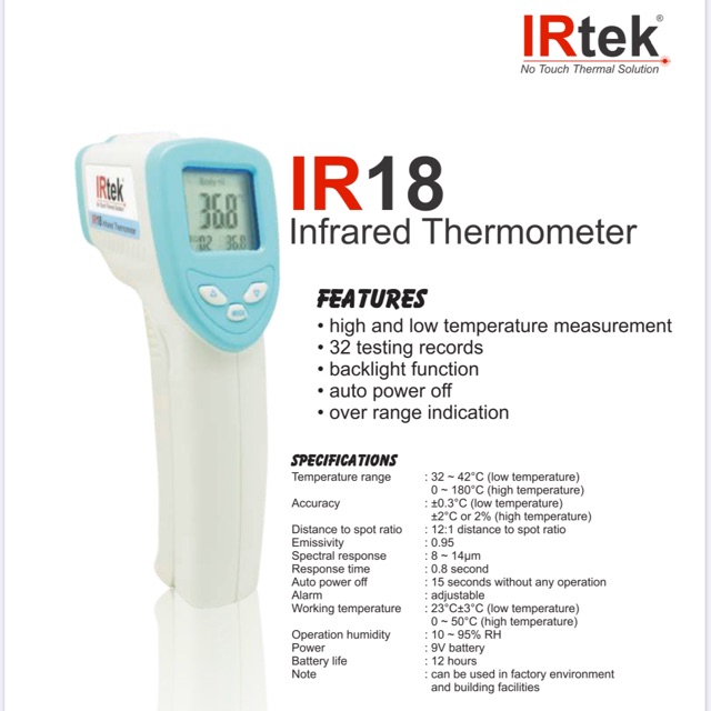 Jual Thermometer Infrared Irtek IR18 Pengukur Suhu Tubuh Made In ...