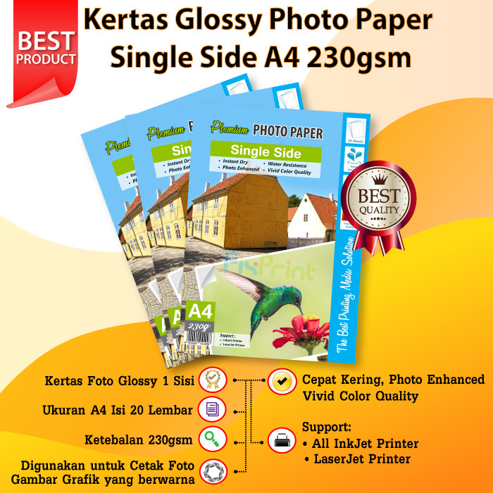 Jual Kertas Foto Glossy Single Side A4 230gsm- Photo Paper A4 (20 ...