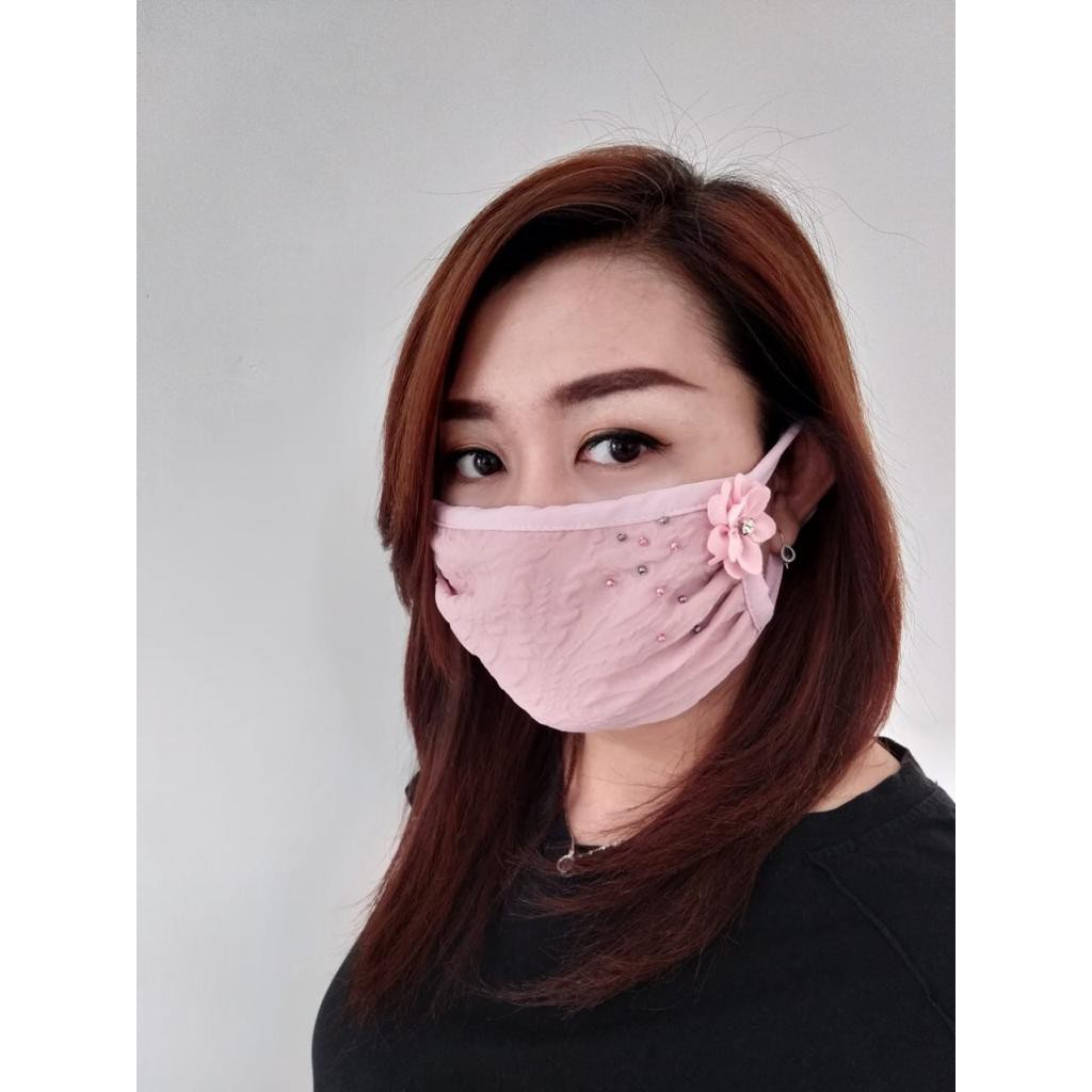 Jual Masker Kain Syantik Warna Pink Bisa Hijab atau Non Hijab | Masker ...