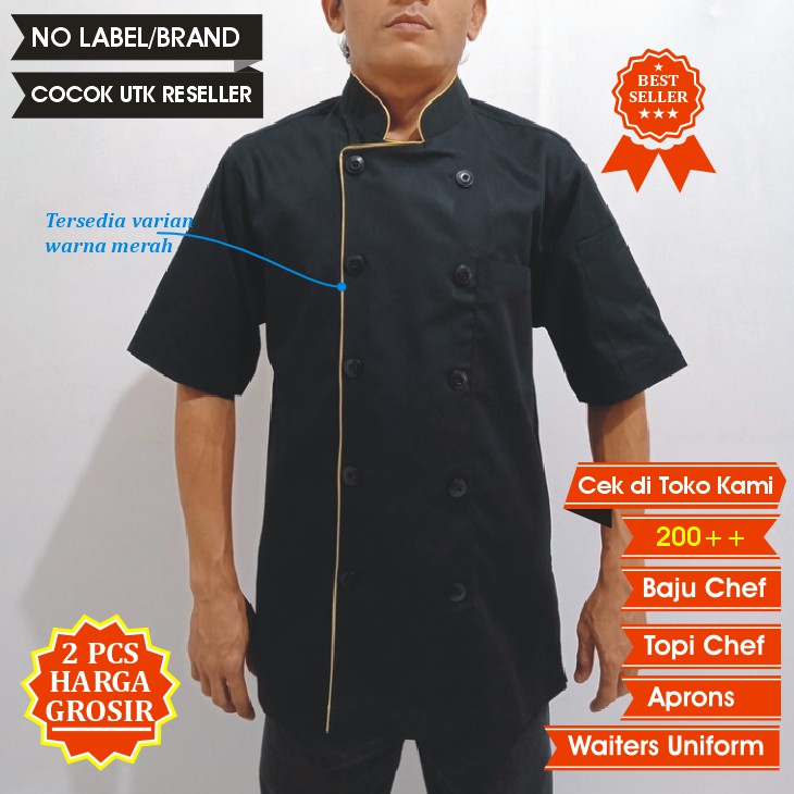 Jual Chef Coat Baju Chef Koki Chef Jacket Hitam Gold | Shopee Indonesia