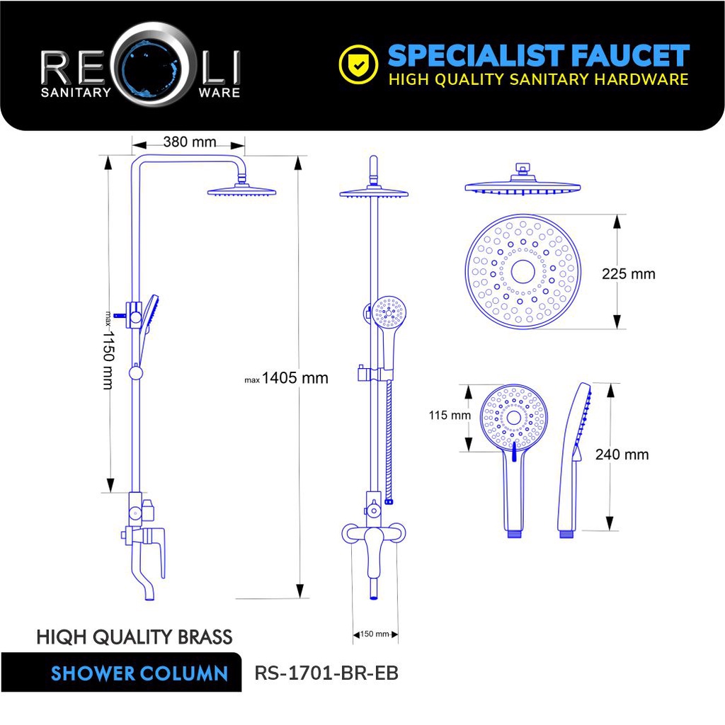 Jual REOLI Shower Mandi Tiang Set Column Mandi Keran Panas Dingin Mixer ...