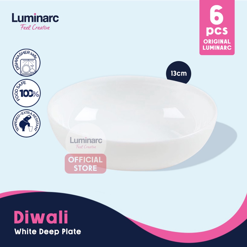 Jual Luminarc Piring Kue/Deep Plate Putih Diwali 13cm - 6pcs | Shopee ...