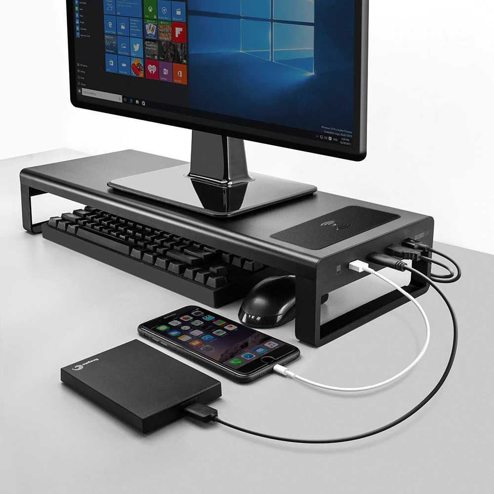 Jual Meja Monitor Stand Riser 4 Port USB 3.0 Wireless Charging V320 ...