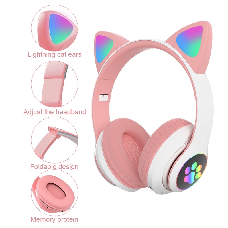 Jual STN28 Headset Headphone Bluetooth Wireless STN 28 JUMBO Macaron Model Bando Telinga Kucing ...