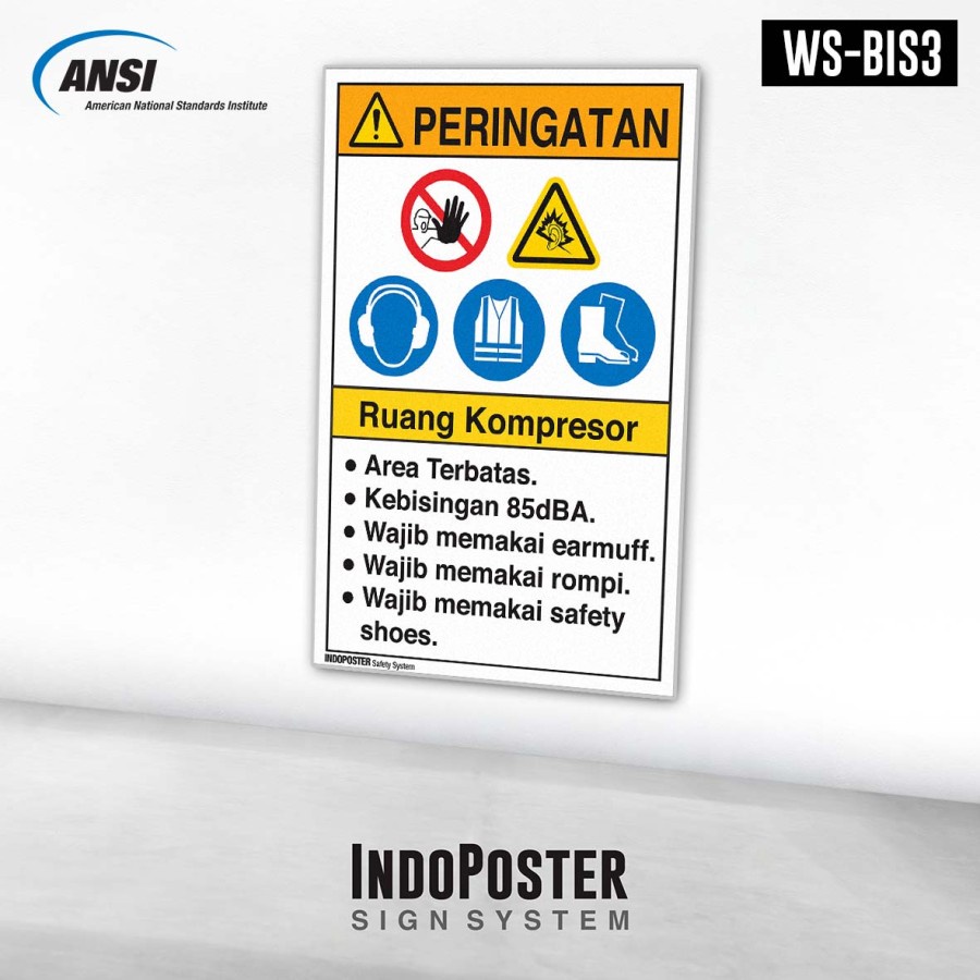 Jual Stiker K3 Safety Sign ANSI Bahaya Bising Ruang Kompresor Wajib ...