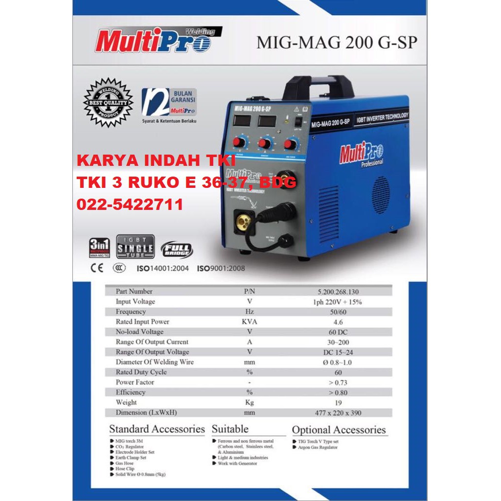 Jual wahhhhhh MULTIPRO MIG MAG 200 G-SP Mesin Las 3 In 1 Co Co2 Argon Flux Core Stainless ...