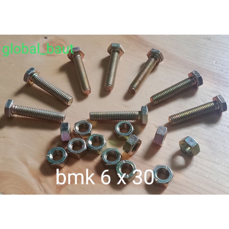 Jual baut mur 6mm x 30mm kunci 10mm (10 pcs) | Shopee Indonesia