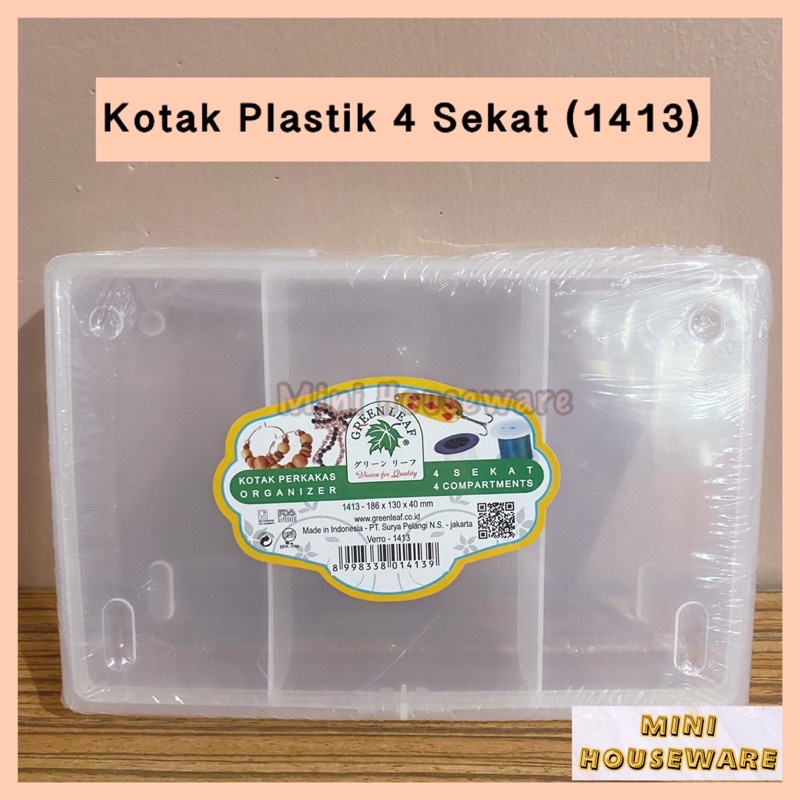 Jual Kotak Plastik 4 Sekat / Kotak Kecil Serbaguna / Green Leaf 1413 ...