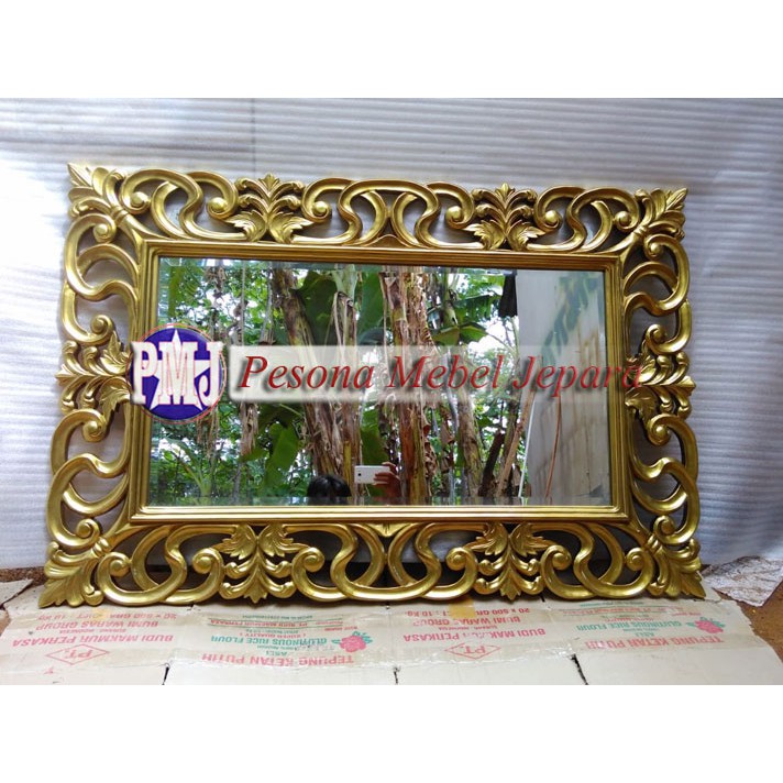 Jual Frame atau Bingkai atau Pigura Cermin Ukir Lung Kelapa warna gold ...