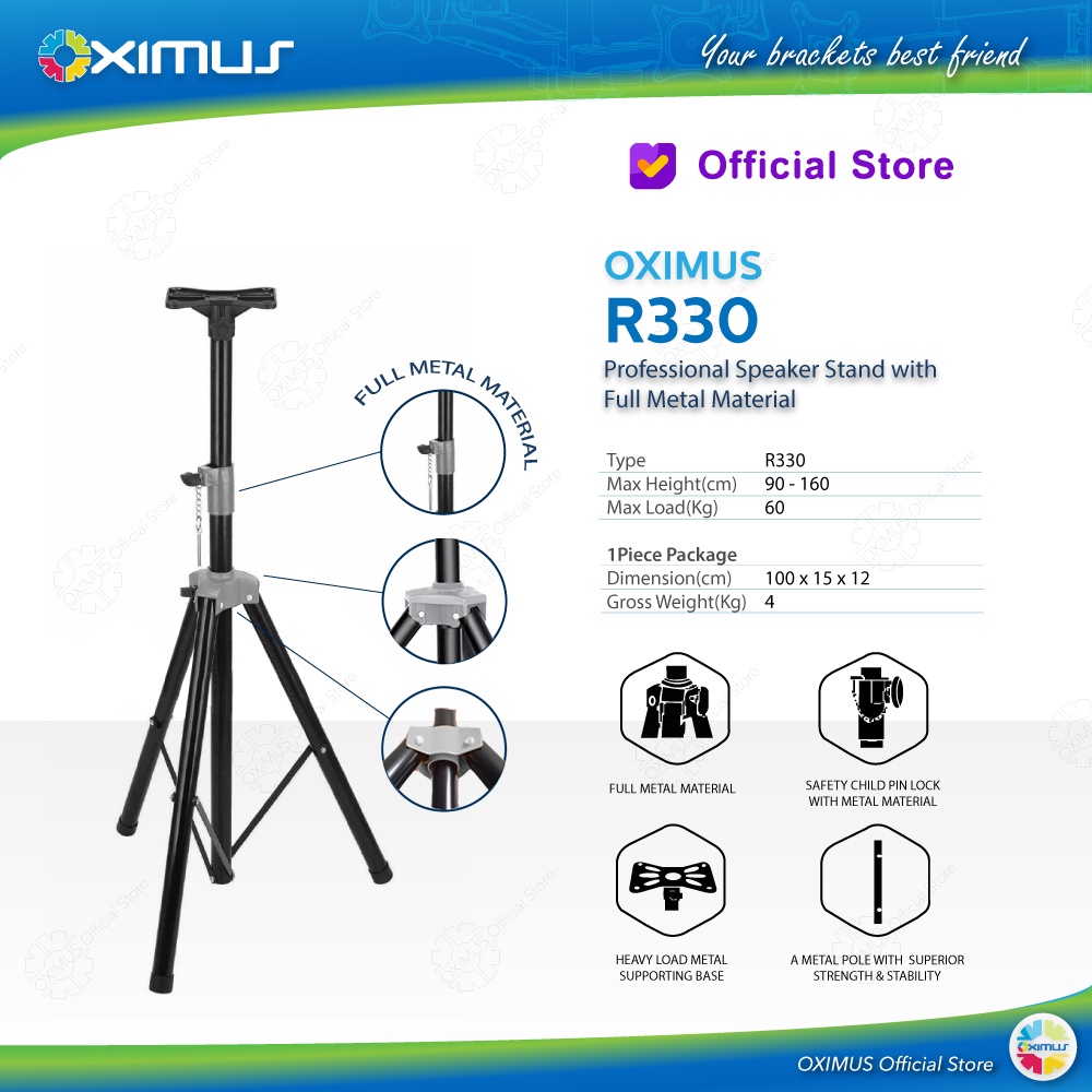 Jual Stand Speaker Tripod full besi tebal kualitas bagus kokoh Oximus ...