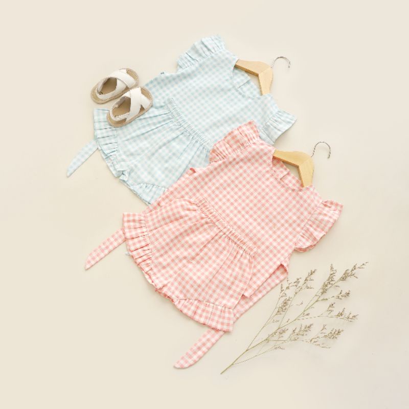 Jual Naya set - Set Baju Bayi Anak Kotak-Kotak Manis Lucu 6m-3y (Pink ...