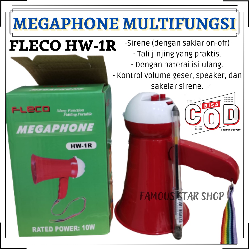 Jual Toa Pengeras Suara Fleco HW-1R | Megaphone Multifungsi Fleco HW 1R 10W Bisa Untuk Merekam ...