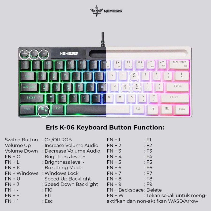 Jual ERIS K-06 Keyboard mini RGB with Stand holder NYK Nemesis K06 ...