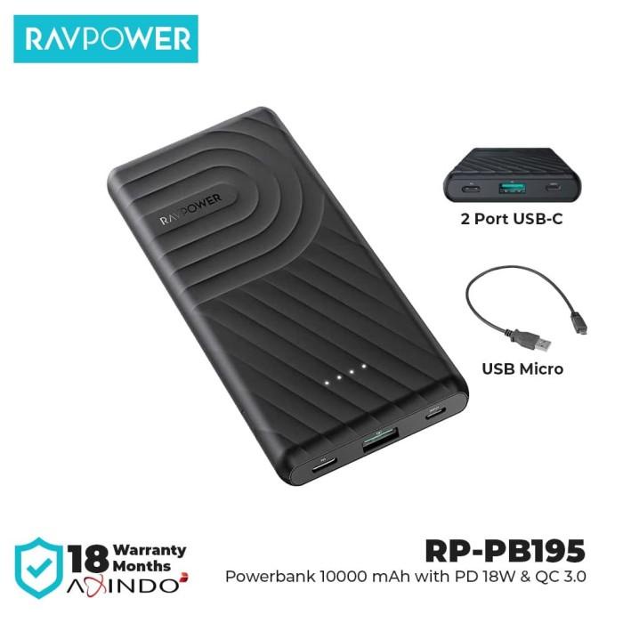 Jual Power Bank | Ravpower Powerbank 10000Mah With Pd18W+Qc Black - [Rp ...