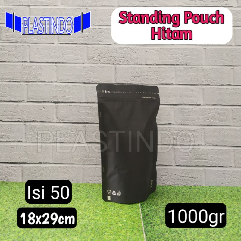 Jual Isi 50 Standing Pouch Hitam Super Aluminium Foil 1000 gram 18x29cm ...