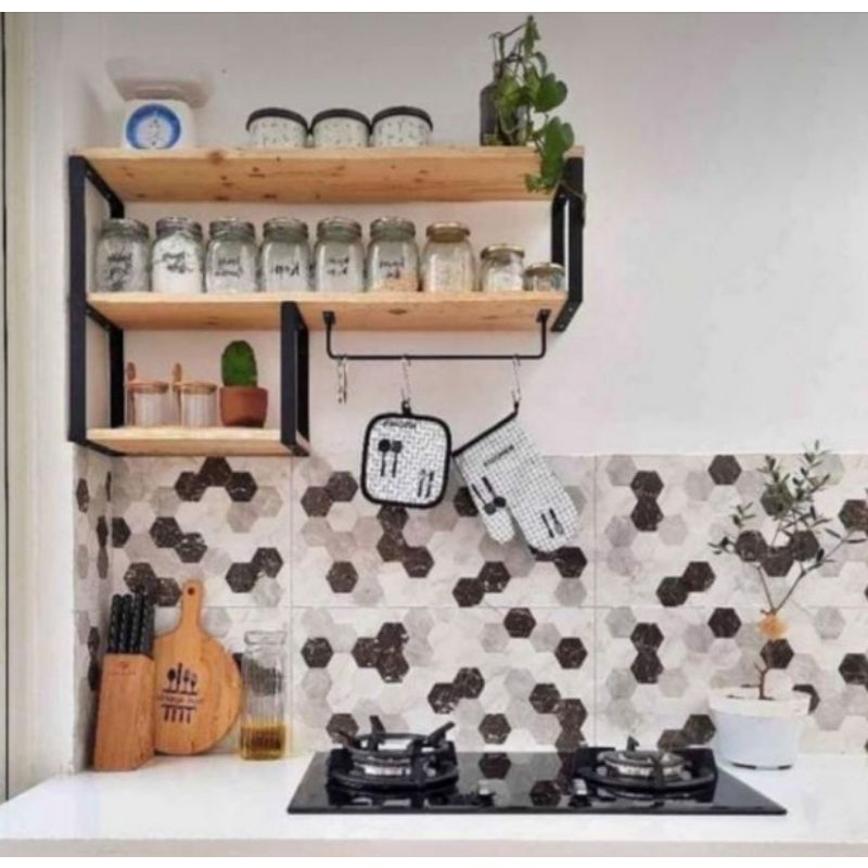Jual RAK DINDING MULTIFUNGSI 3 AMBALAN KAYU SERBAGUNA KITCHEN SET ...