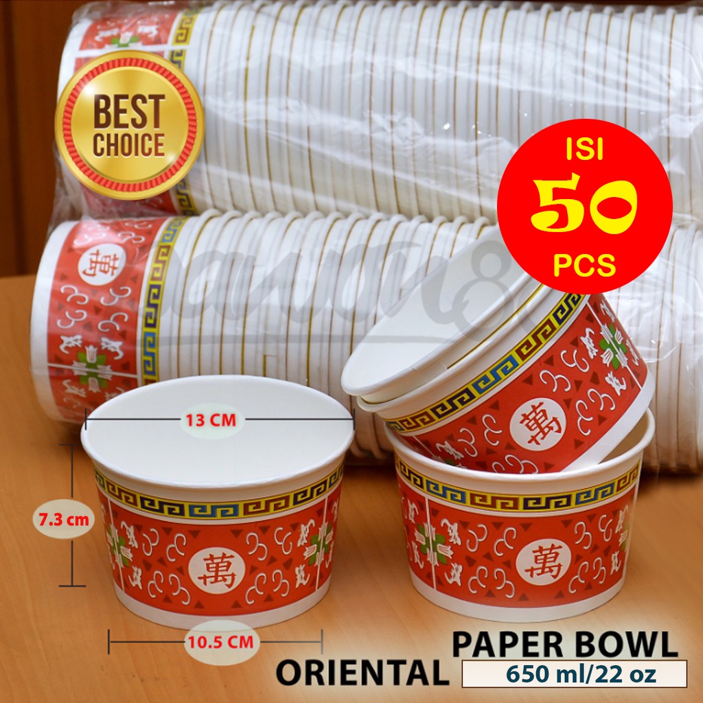 Jual Paper Bowl Oriental + Tutup | Kemasan Mangkuk Kertas - 650 ml / 22 ...