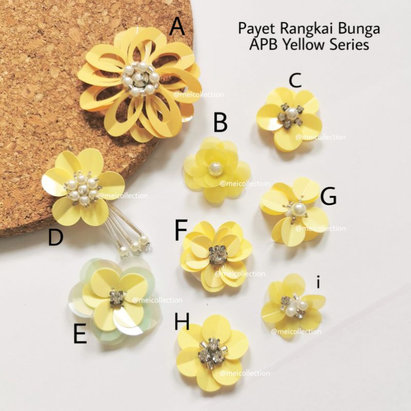 Jual (satuan) payet rangkai bunga 3D kompilasi kuning yellow kebaya ...