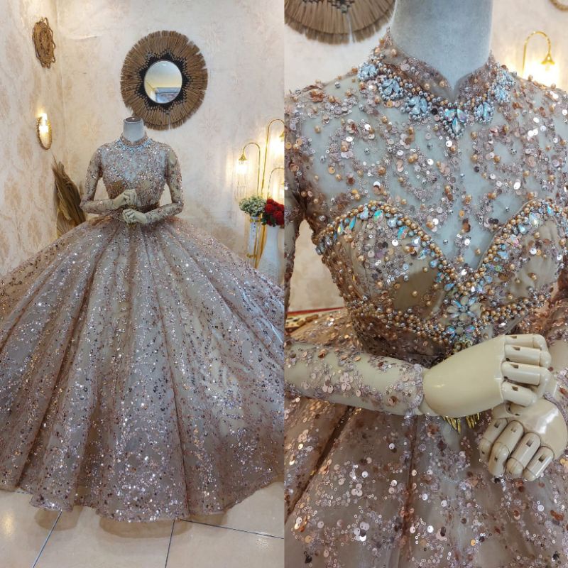 Jual GAUN WEDDING BELIMBING MEWAH BEREKOR//GAUN PENGANTIN MUSLIM //JAS ...