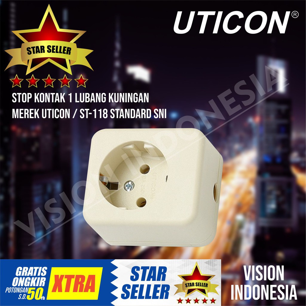 Jual STOP KONTAK 1 LUBANG KUNINGAN MEREK UTICON / ST-118 STANDARD SNI ...