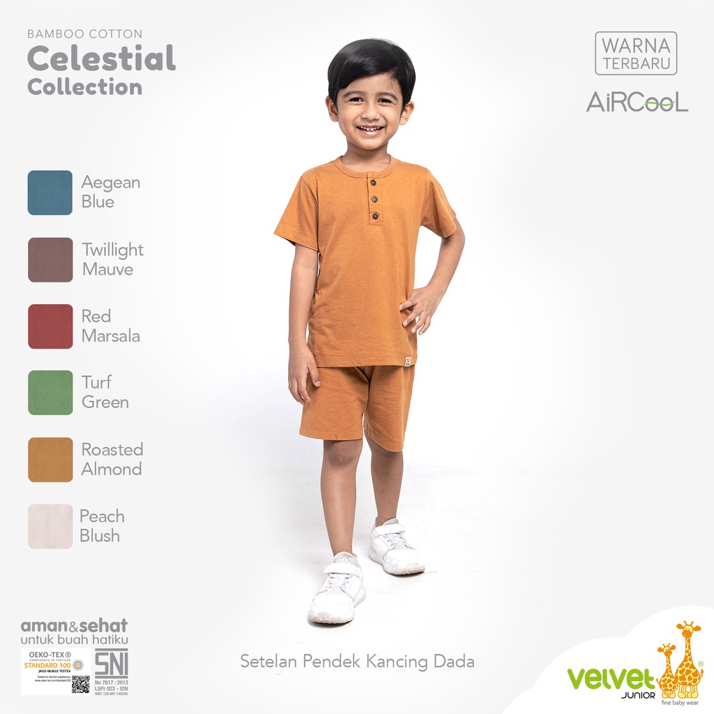 Jual Castle - Velvet Junior Bamboo Cotton AirCool Setelan Baju Pendek Kancing Dada + Celana ...