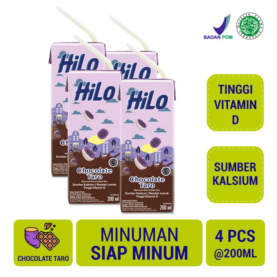 Jual 4 Pack - HiLo UHT Chocolate Taro RTD 200ml - Minuman Sumber ...
