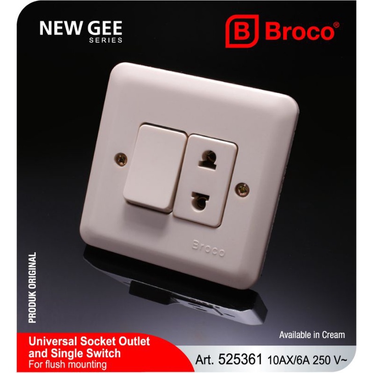 Jual BROCO NEW GEE TANAM LENGKAP STOP KONTAK SAKLAR SERI DAN TUNGGAL INBOW CREAM 6621U 6622U ...