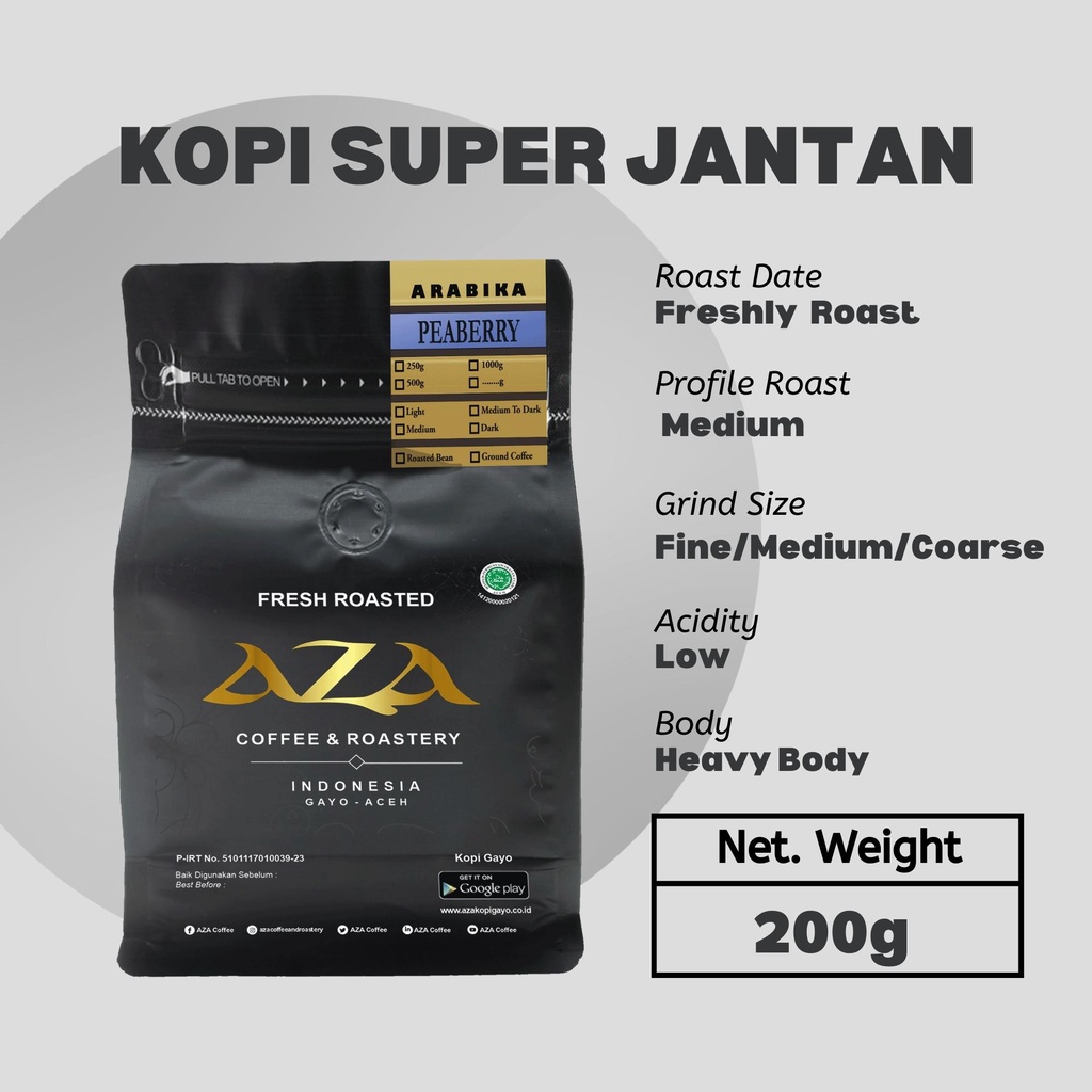 Jual AZA Coffee-Kopi Lanang Arabika Aceh Gayo Peaberry Coffe 200g ...