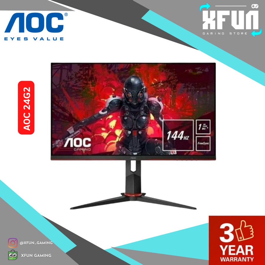 Jual Monitor LED Gaming AOC 24G2 24" IPS 1080P 144hz 1ms VGA HDMI DP ...