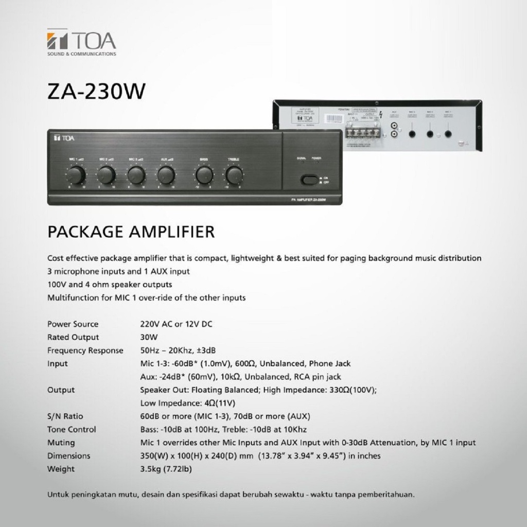 Jual Toa ZA - 230 Ampli Toa 30watt Original Garansi | Shopee Indonesia