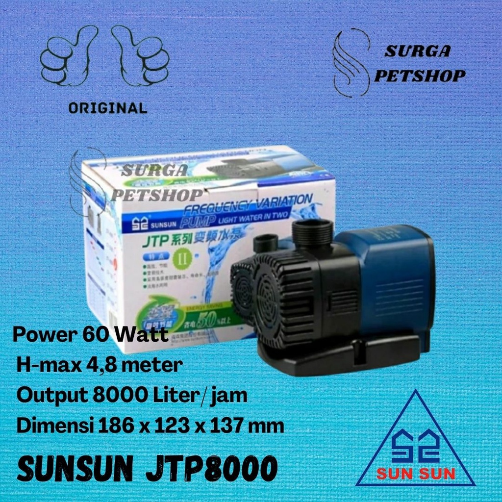 Jual SUNSUN JTP8000 JTP 8000 LITER PER JAM SUBMERSIBLE PUMP POMPA CELUP KOLAM IKAN KOI AIR TAWAR ...