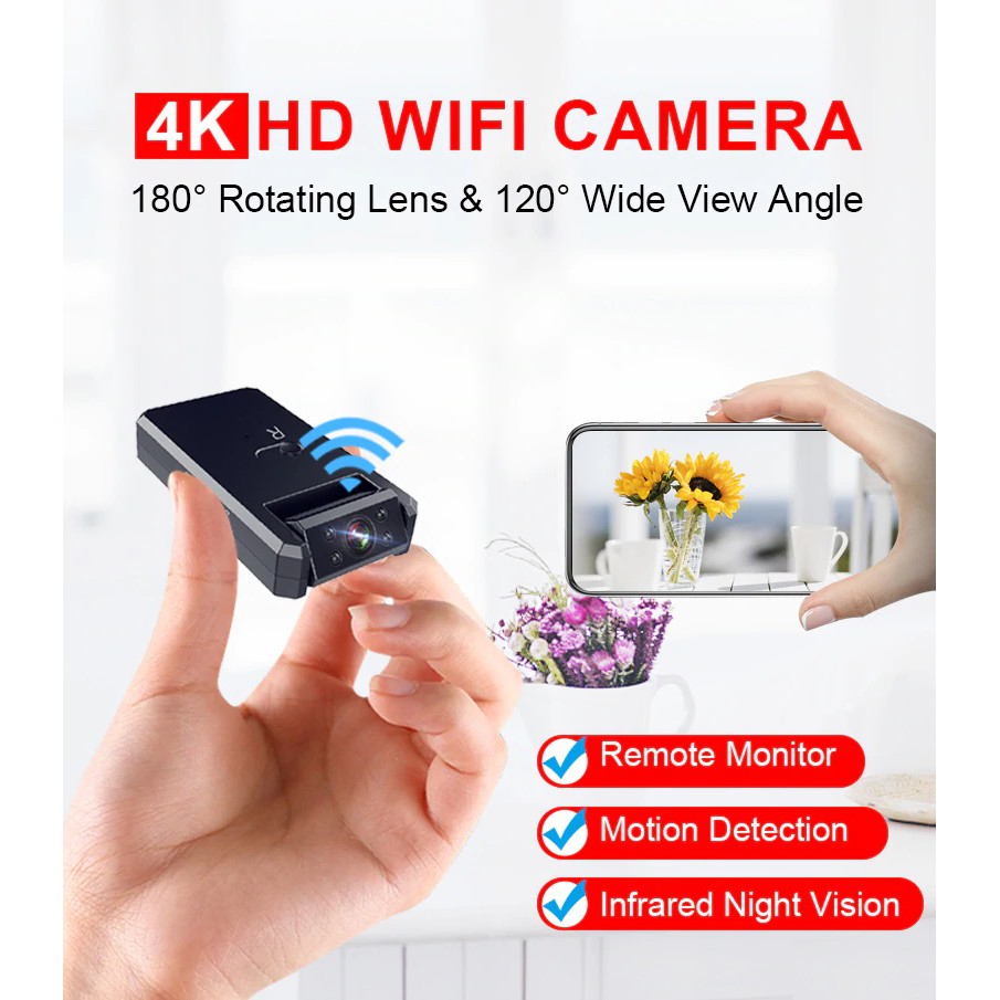 Jual Spy Cam 4K HD WIFI IP Camera Night Vision Motion Detection 180 ...