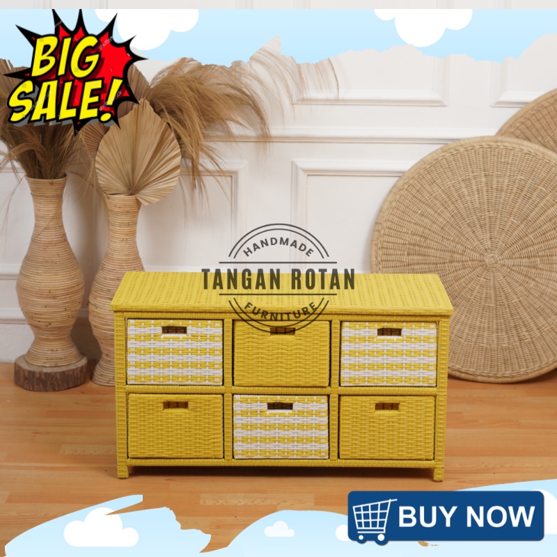Jual Rak TV Laci Minimalis Lemari Rotan Sintetis 6 Laci Box Samping ...