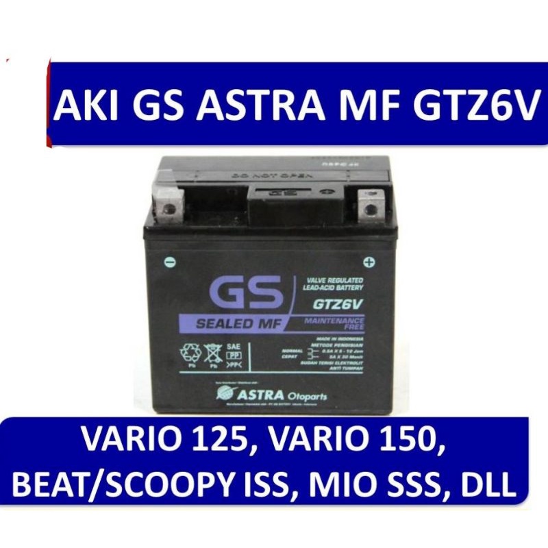 Jual BATTERY AKI GS ASTRA MF GTZ6V KERING PCX/VARIO/SCOOPY ESP/CBR/ADV ...