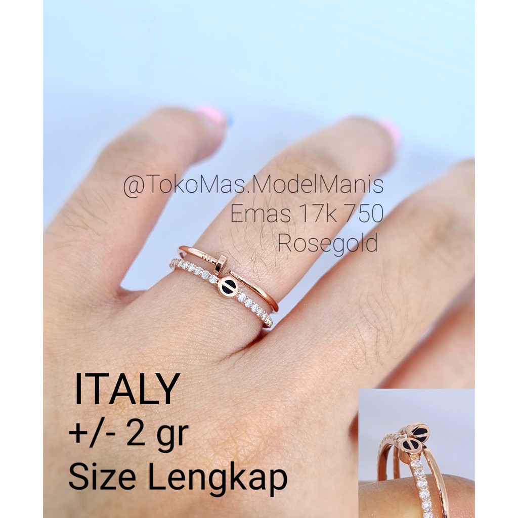 Jual Cincin Italy paku kombinasi emas rosegold 750 kadar 17 K | Shopee ...