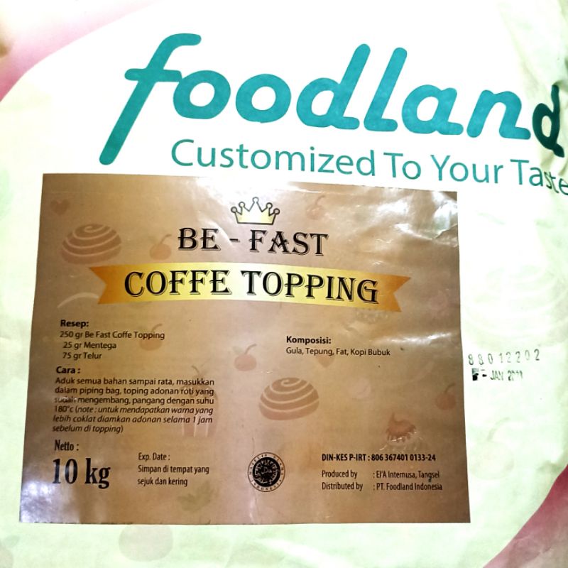 Jual Foodland BE FAST Coffe Topping 10 Kg ( Gosend Bandung ) | Shopee ...