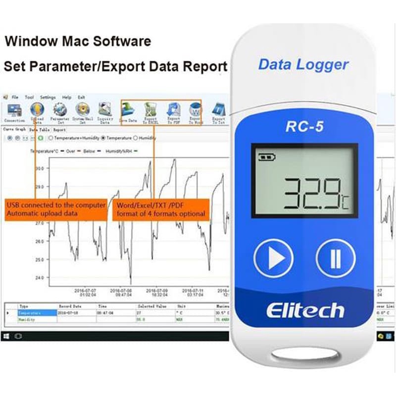 Jual Thermometer Digital Temperature Data Logger to PC RC-5 USB Elitech ...